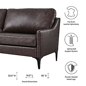 Modway Corland Modern Style Leather and Metal Sofa in Brown Finish