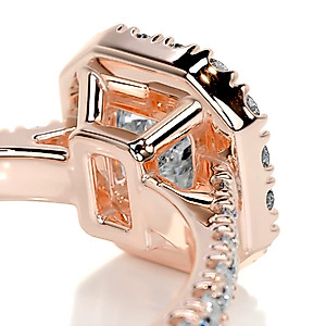 Solid Gold Handmade Engagement Rings 3 CT Radiant Cut Moissanite Diamond Halo Bridal Wedding Rings for Anniversary Propose Gift (14K Solid Rose Gold)