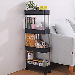 Generic Slim Rolling Storage Cart for Laundry Room Organization, 4 Tier Assemble Mobile Shelving Unit with Wheels Rolling Utility Cart Storage Rack for Kitchen