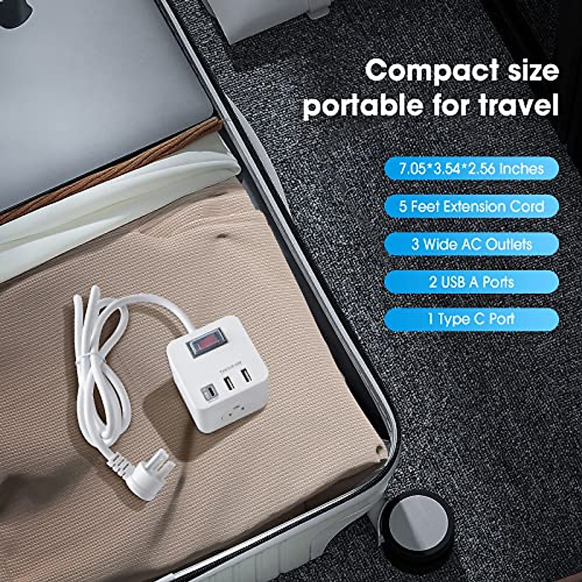 Compact Power Strip Cube with USB C for Travel & Outdoor