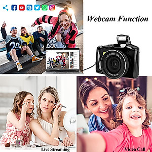 Lincom Tech Digital Camera, 2.7K 48MP Full HD Vlogging Camera Rechargeable YouTube Camera, 3 Inch Portable Compact Mini Blogging Camera Point and Shoot Camera for YouTube, Black