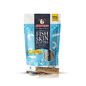 SKIPPER'S Dogs Fish Skin Flatties - Air Dried Grain Free Dog Treats, Great for Teeth, Long Lasting Dog Chews, Remove Plaque, Source of Omega 3, Naturally Low in Fat | Short (2.5Oz)