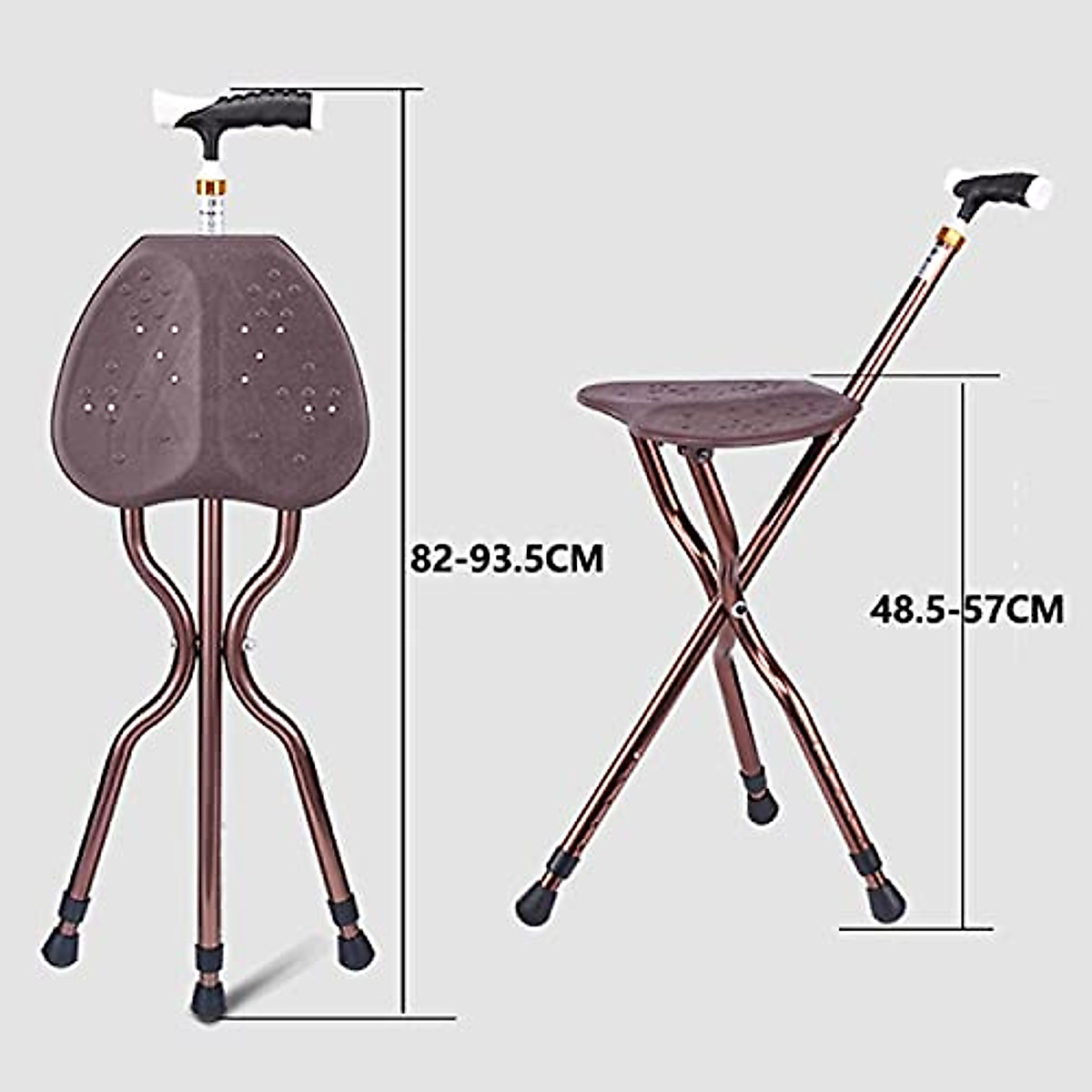 Walking Crutches Tripod Crutch Chair for Seniors Five Gears Height Adjustable Crutch Stool with Seat Large Double Arc Reinforcement Support Folding Cane for Men Women Lightweight Walking Aid