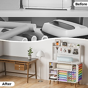 zefinot Organization and Storage Table Compatible with Cricut Machines - Craft Room Furniture,Craft Storage Table with Power Outlet,Craft Table for Vinyl