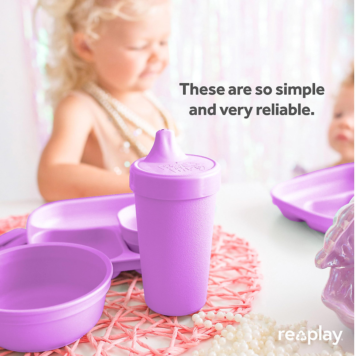 Re-Play Made in USA 10 Oz. Sippy Cups for Toddlers, Pack of 6 - Reusable Spill Proof Cups for Kids, Dishwasher/Microwave Safe - Hard Spout Sippy Cups for Toddlers 3.13" x 6.25", Fairytale