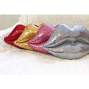 woody Pink Lips Glitter Pillow Home Decor Lips Throw Pillow Decorative Cushion Pillow Couch Bed Shaped Pillow Sparkle Luxury Pillow Sparkling Pillow 17x10 Inches