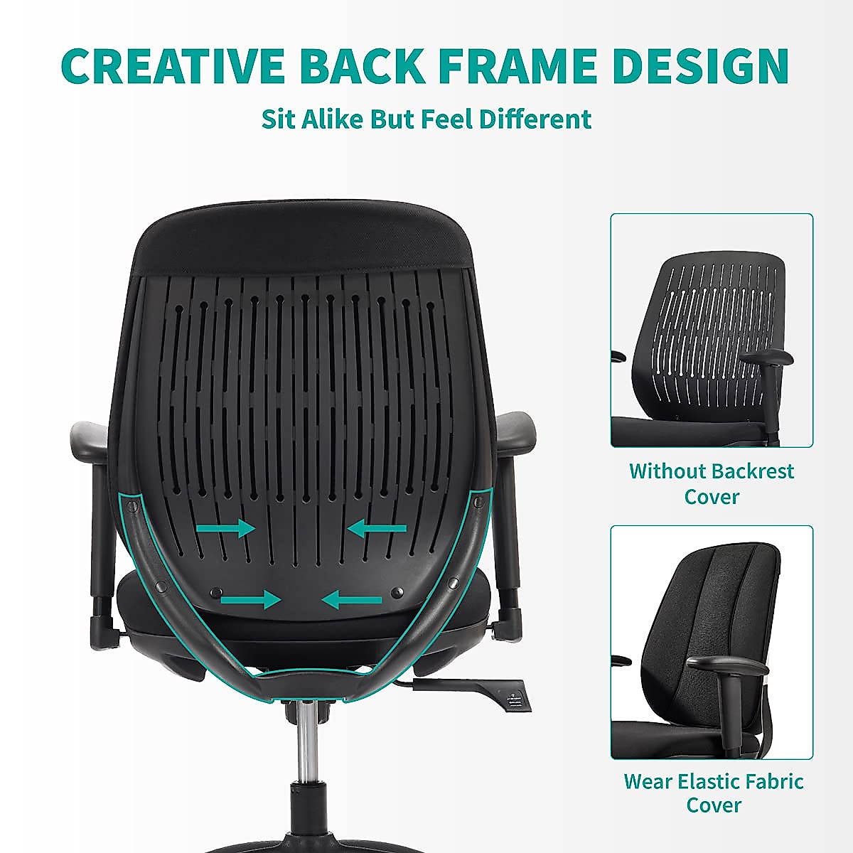 Ergonomic Office Chair, Home Office Work Chairs with Lumbar Support and Adjustable Arms, Swivel Computer Task Chairs with PA Wheels, Removable and Washable Fabric Backrest Cover, Tilt Function Chairs