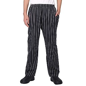 Men's and Women's Baggy Chef Pants Black and White Stripes Cargo Style Cook Pant Black S