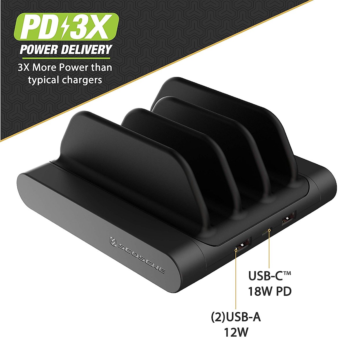 Scosche BLKIT5-SP0 BaseLynx Modular Charging System With a Qi-Certified Wireless Charging Station, a Multi-Device Device Charging Station with One PD 3.0 USB-C Charging Port & Two USB-A Charging Ports