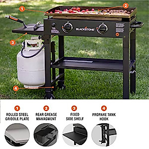 Blackstone Flat Top Gas Grill Griddle 2 Burner Propane Fuelled Rear Grease Management System, 1517, Outdoor Griddle Station for Camping, 28 inch