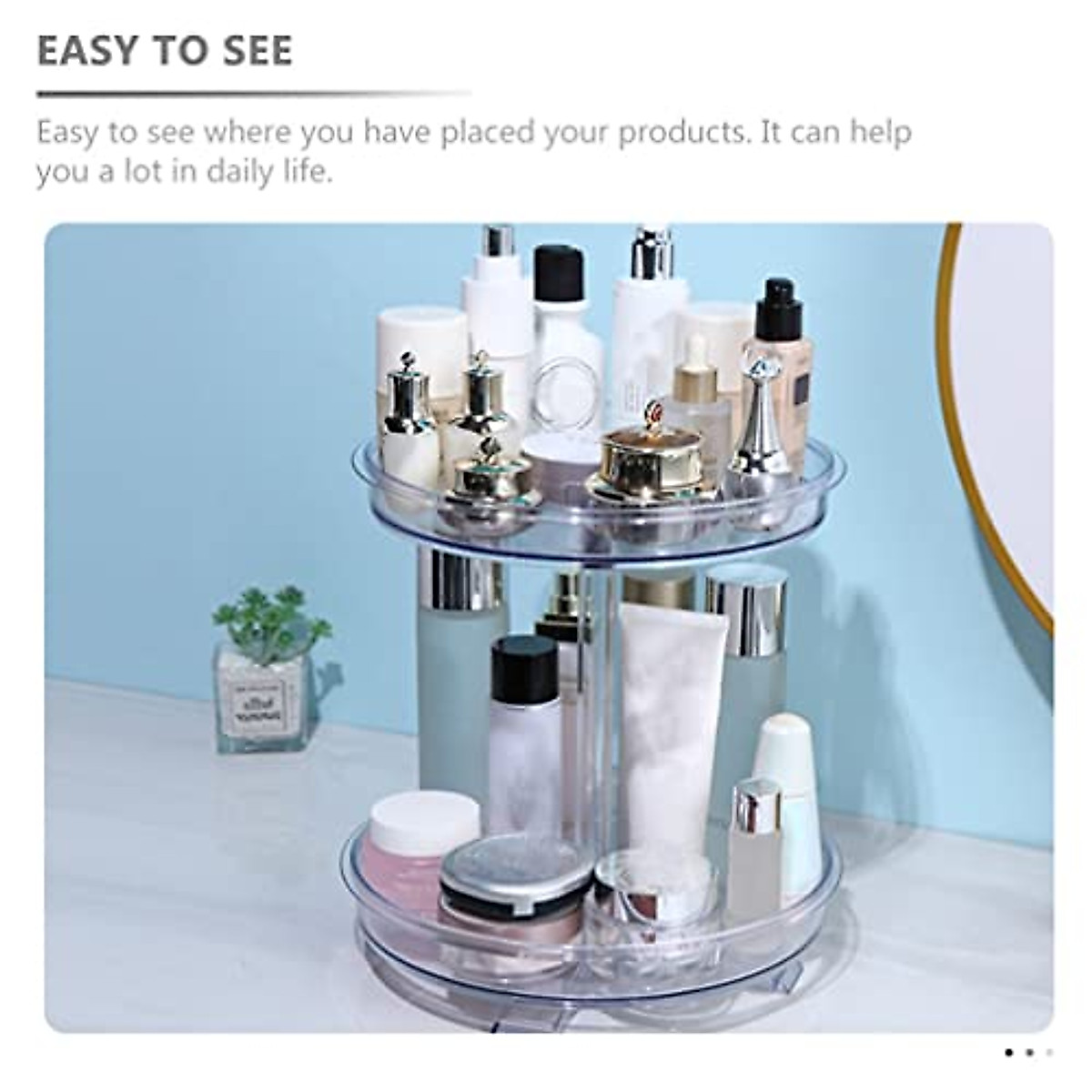 DOITOOL Kitchen Jar Holder Turntable Rack 2-Tier Rotating Cosmetics Organizer Makeup Storage Holder Kitchen Counter Cabinet Organizer Tray Seasoning Bottle Rack