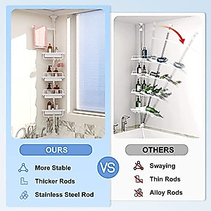 MOFAOTU Shower Caddy Corner, 4-Layer Shower Organizer, Rustproof Stainless Shower Shelves, Large Shower Storage and Shower Caddy Tension Pole, Drill Free Shower Rack, 55-117 Inch, White