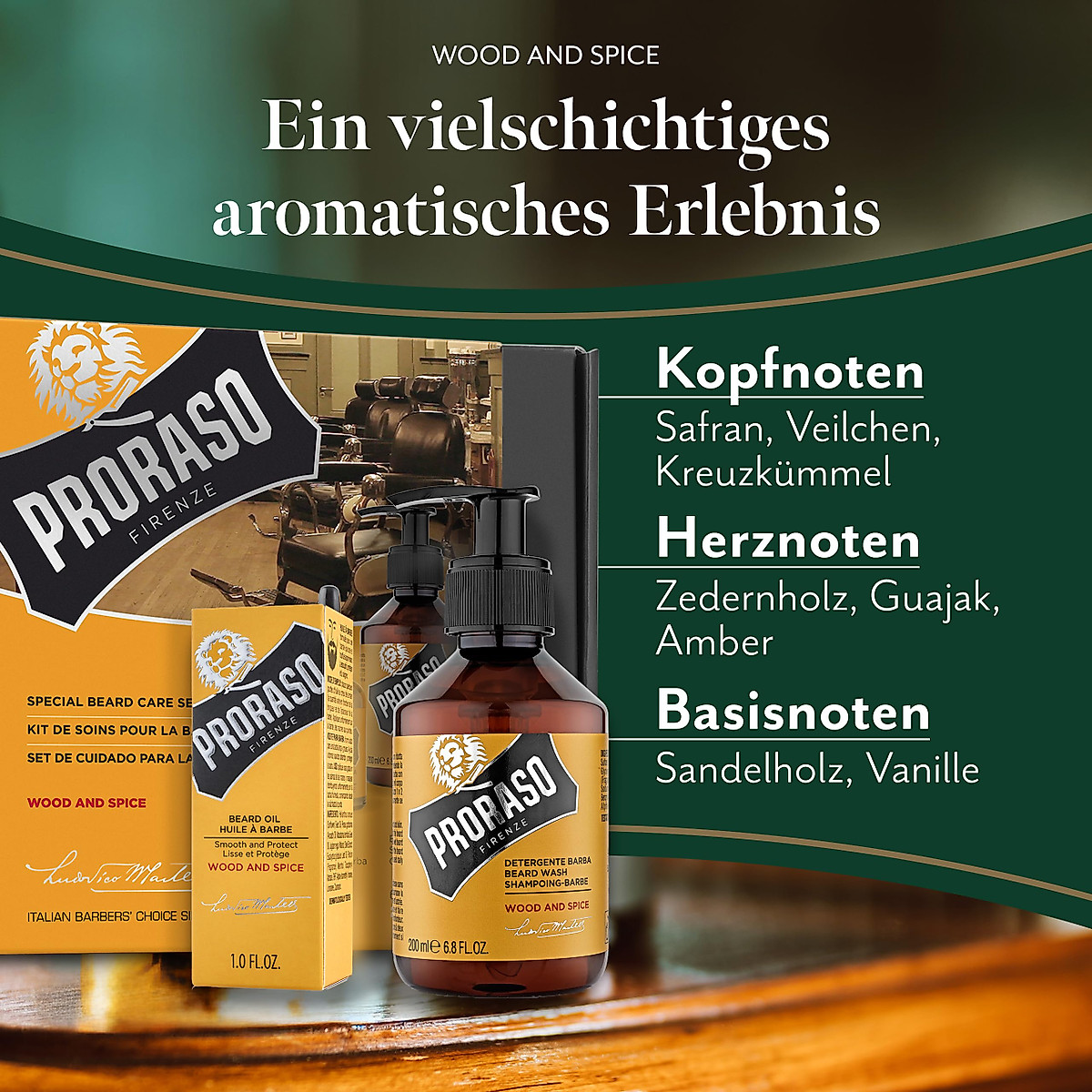 Proraso Beard Care Kit for Men, Beard Wash & Oil with Sandalwood to Tame, Cleanse & Detangle Full, Thick and Coarse Beards, Wood & Spice