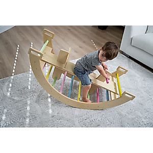 Avenlur Bailis Ultimate 3-in-1 Playset for Kids - Seesaw, Climbing Arch and Rocker - Waldorf and Montessori Climbing Toy for Children 2-6 Years - Toddler Climbing Toys