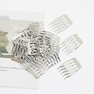 Lawie 20 Pack 5 Teeth Small Tiny Silver Metal Side Hair Combs Plain Blank Crafting DIY Slide Combs Wedding Bridal Veil Combs Decorative Headpiece French Twist Updo Clip Bun Holder Hair Accessories