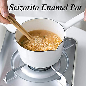 Scizorito 1.2L Enamel Milk Pan, Nonstick Milk Pot with Pour Spouts, Even Heat Conduction, Easy to Cook and Clean, Enamel Pot for Home Kitchen or Restaurant White