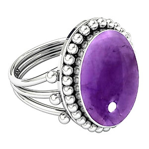 JEWELOPORIUM 925 Sterling Silver Ring for Women Purple Real Amethyst Gemstone Fashion Silver Ring Size 8.5 Christmas - Gift Boho Jewelry