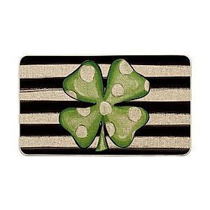 Artoid Mode Watercolor Stripes Shamrock Lucky Clover Decorative Doormat, Seasonal Spring St. Patrick's Day Holiday Low-Profile Floor Mat Switch Mat for Indoor Outdoor 17 x 29 Inch