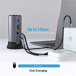 HOUKAI 12 in 1 USB C HUB Dock USB C to Multi HDMI RJ45 VGA USB 3.0 USB C Data with PD Power Adapter Docking Station USB-C