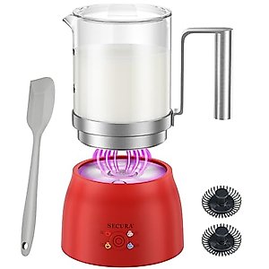 Secura Detachable Milk Frother and Steamer, 17oz Electric Milk Warmer 4-in-1 Hot/Cold Foam Maker for Latte, Macchiato, Hot Chocolate, Glass Milk Jug Dishwasher Safe (Red)