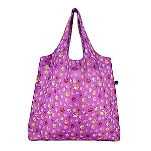 HOLYLUCK Reusable Grocery Bags,Heavy Duty Foldable Shopping Bag - Purple Dog Paw