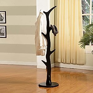 King's Brand Furniture - Wood Hall Tree Coat Rack Stand, Black Finish