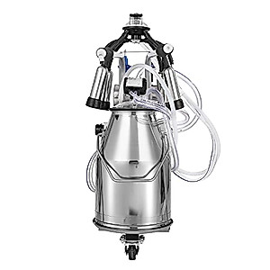 VEVOR Electric Cow Milking Machine, 6.6 Gal / 25 L 304 Stainless Steel Bucket, Automatic Pulsation Vacuum Milker, Portable Milker with Food-Grade Silicone Cups and Tubes, Adjustable Pressure