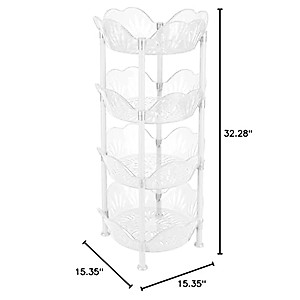 Kitchen Details 4 Tier Large Basket Shelf | Round | Storage & Organizer | Kitchen | Bathroom | Laundry Room | Office | Good for Food and Kitchen Supplies | White