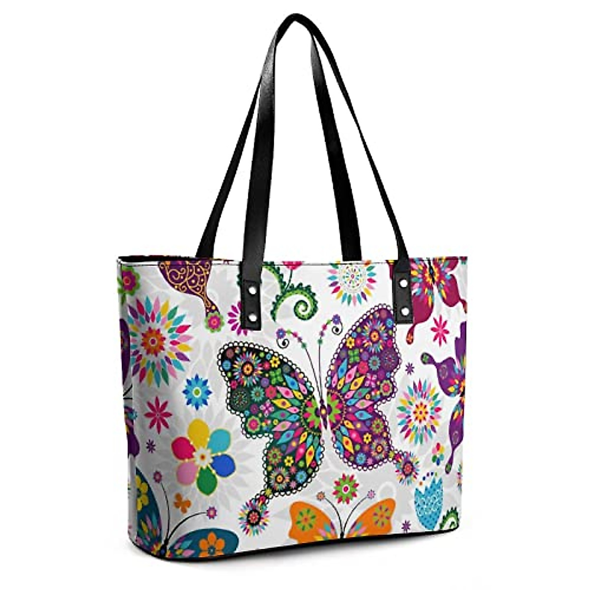 Womens Handbag Floral Butterfly Leather Tote Bag Top Handle Satchel Bags For Lady