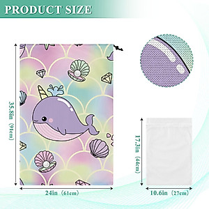 Cute Narwhal Laundry Bags, Drawstring Closure Dirty Clothes Bag Organizer, Heavy Duty Large Laundry Bag Storage, Rip-Stop Bags for Camp Travel, Machine Washable 24 x 35.8 Inch