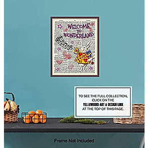 Alice Wonderland Art Print - White Rabbit Upcycled Dictionary Wall Art Poster for Nursery, Kids, Boys, Girls Room - Great Baby Shower Gift - 8x10 Unframed Photo