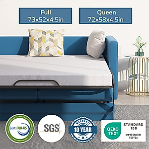EGOHOME Full Memory Foam Replacement Mattress Sleeper 4.5-Inch for Convertible Sleeper Sofa and Couch Beds, Cooling Gel Green Tea Mattress in a Box, 73”×52”×4.5”, Sofa Not Included