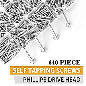 VIGRUE 640PCS M3/M4/M5/M6 Phillips Drive Wood Screw Assortment Kit, 304 Stainless Steel Self Tapping Screws Assortment Set (Round Head and Flat Head)