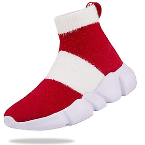 Santiro Kids High Tops Sneakers Big Boys Girls Slip On Shoes Lightweight Breathable Knit Tennis Walking Shoes Red 5 M US