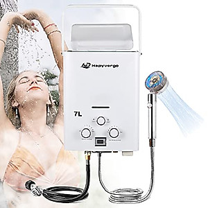 Hapyvergo 7L Portable Propane Gas Water Heater 1.85 GPM Outdoor Tankless Instant Hot Water Heater With Digital Display For Shower RV Camping Cabin Boat Barn