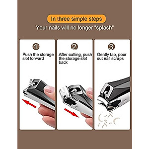 Splash-proof nail clippers and Toenail Clippers Set,Sharp Sturdy Fingernail, detachable, washable, suitable for the elderly, adults, Set of 2 of nail clippers (Black)