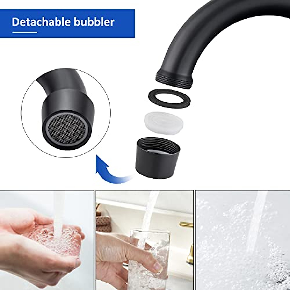 BONADE Black Bathroom Faucets, 2 Handle Bathroom Sink Faucet, 4 Inch Bathroom Sink Faucet 2 or 3 Hole, with Valve and Pop-Up Drain Assembly, Matte Black