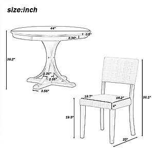 AosBet Dark Grey 5-Piece Retro Round Dining Table Set with Curved Trestle Style Table Legs & 4 Upholstered Chairs - Perfect for Dining Rooms