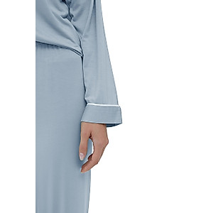 Joyaria Ladies Winter Button Down/Up Pajama/Pj Set Long Sleeve Long Pants(Dusty Blue, Medium)
