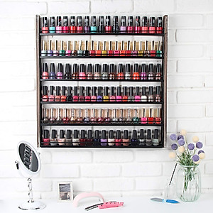 J JACKCUBE DESIGN Rustic Wood Nail Polish Organizer with 6 Tier shelves 100 bottles Wall Mount Display Rack Makeup Bottles Holder Storage for Nail Salon Bedroom Dress room - MK528A