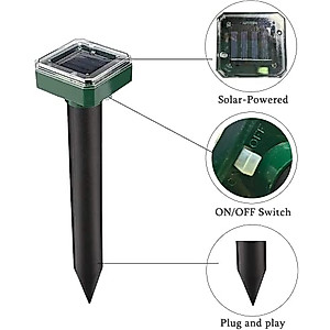 Solar Mole Repellent, Waterproof Ultrasonic Mole Repellent Chipmunk Repellent Outdoor, Gopher Sonic Repellent for Rodent Groundhog Chipmunk Gopher Repeller, Burrowing Gopher Control