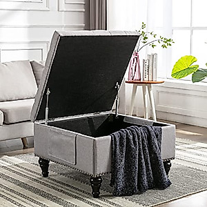 TTGIEET Ottoman, Wide Square Storage Coffee Table Upholstered Tufted Linen Fabric Bench with Large Oversized Foot Rest for Living Room Bedroom (Grey)