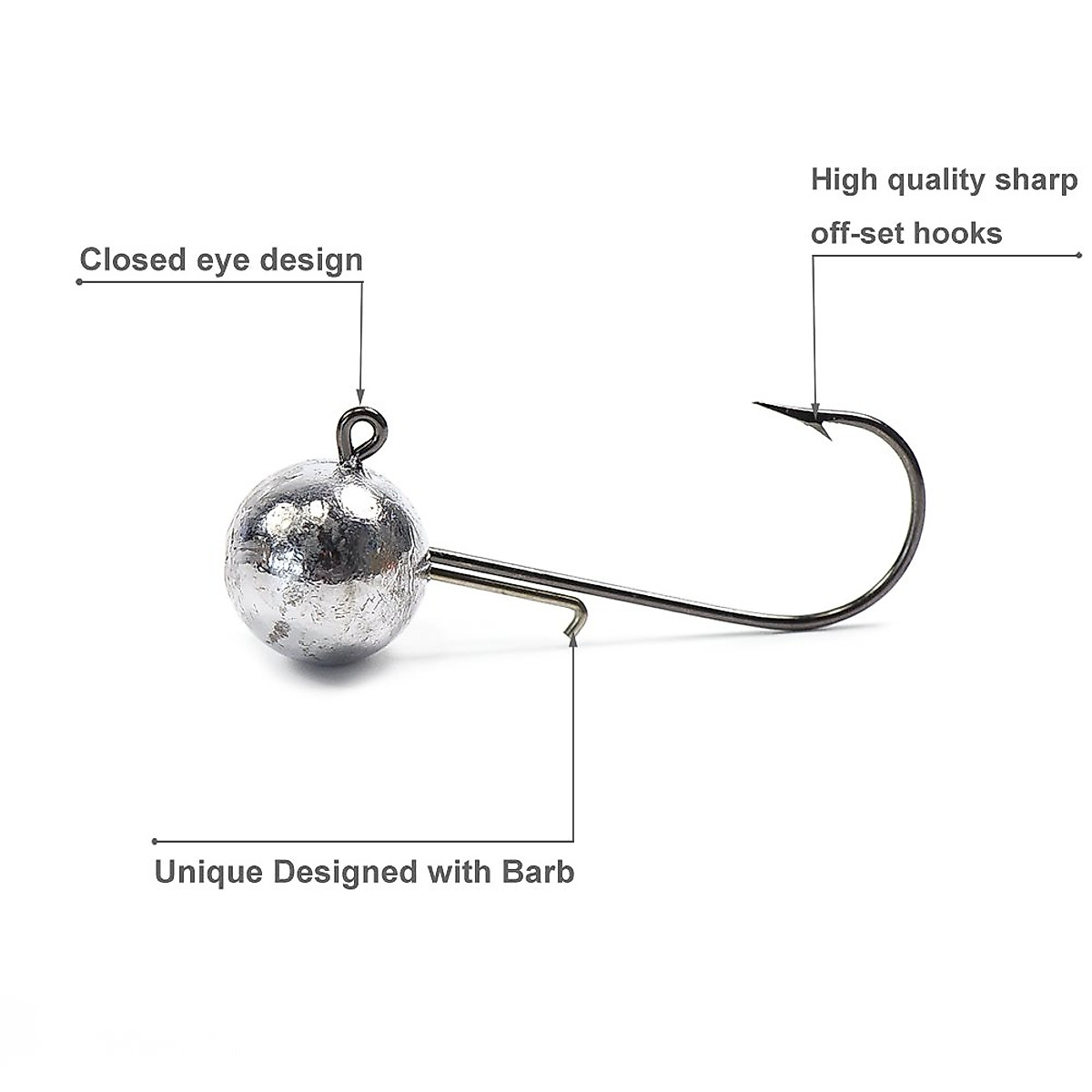 Lead Round Jig Head Soft Lure Fishing Bait Hook for Saltwater Freshwater - 2/25oz