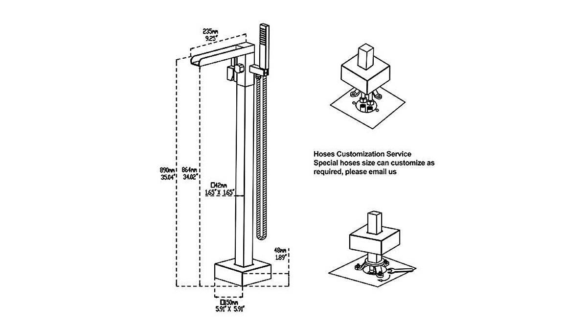Wowkk Black Freestanding Bathtub Faucet with Hand Shower