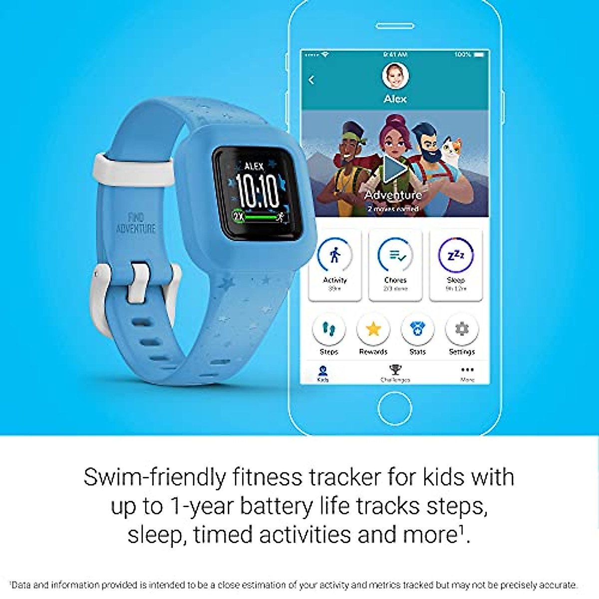 Garmin vivofit jr. 3 Swim-Friendly Fitness Tracker for Kids - Blue Stars (Renewed)
