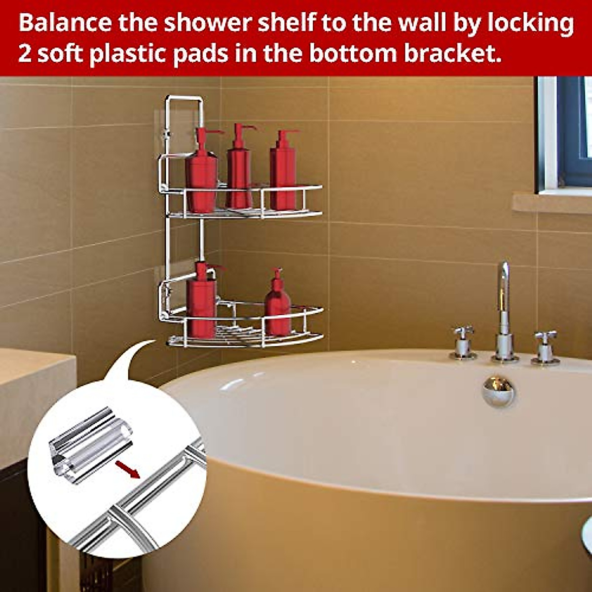 Vdomus Strong Shower Caddy 2 Tier Bathroom Corner Shelf Organizer Polished Chrome - No Drilling Needed Shower Shelves Wall Mounted for Bathroom shower Accessories Shower Stand