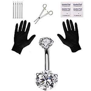 Jconly 14G Belly Button Ring with 316L Steel Piercing Needles and Clamp Belly Kit