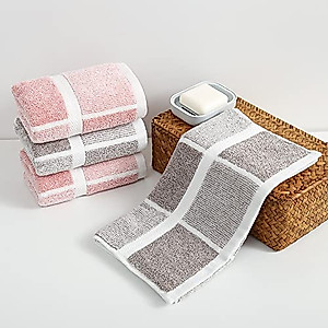 sense gnosis Summer Grey Hand Towel Set of 2 Soft 100% Cotton Checkered Pattern Terry Absorbent Decorative Hand Towel for Bathroom 13x 29 Inch