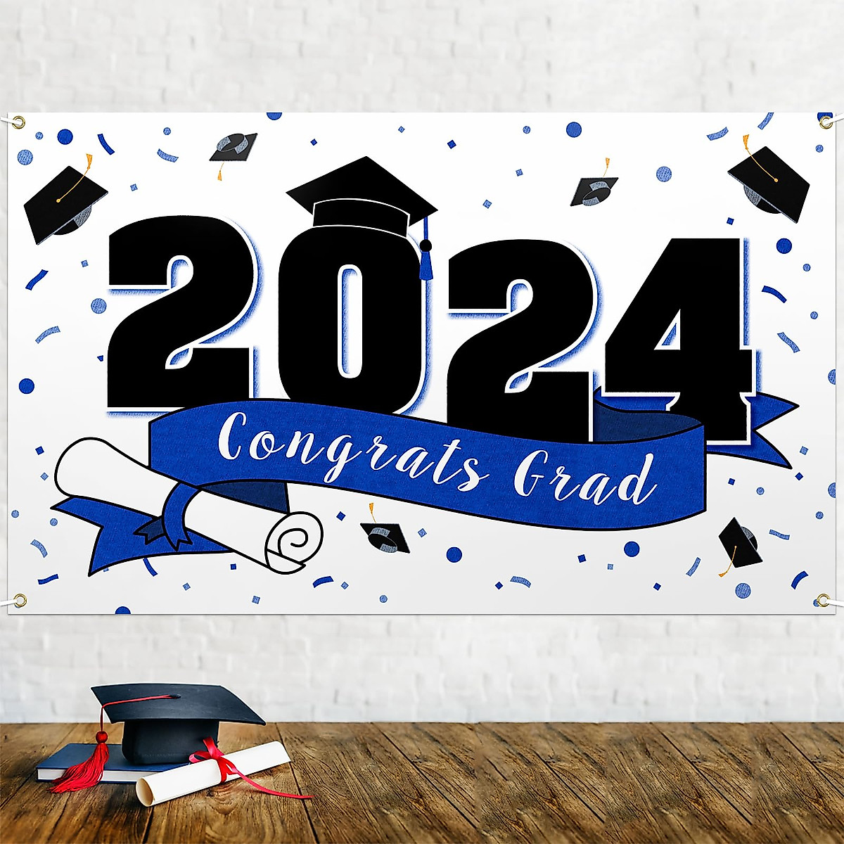 LASKYER 2024 Congrats Grad Graduation Party Decorations - Class of 2024 Large Hanging Photoprop Backdrop Banner,2024 Gard Sign Decorations - Blue.