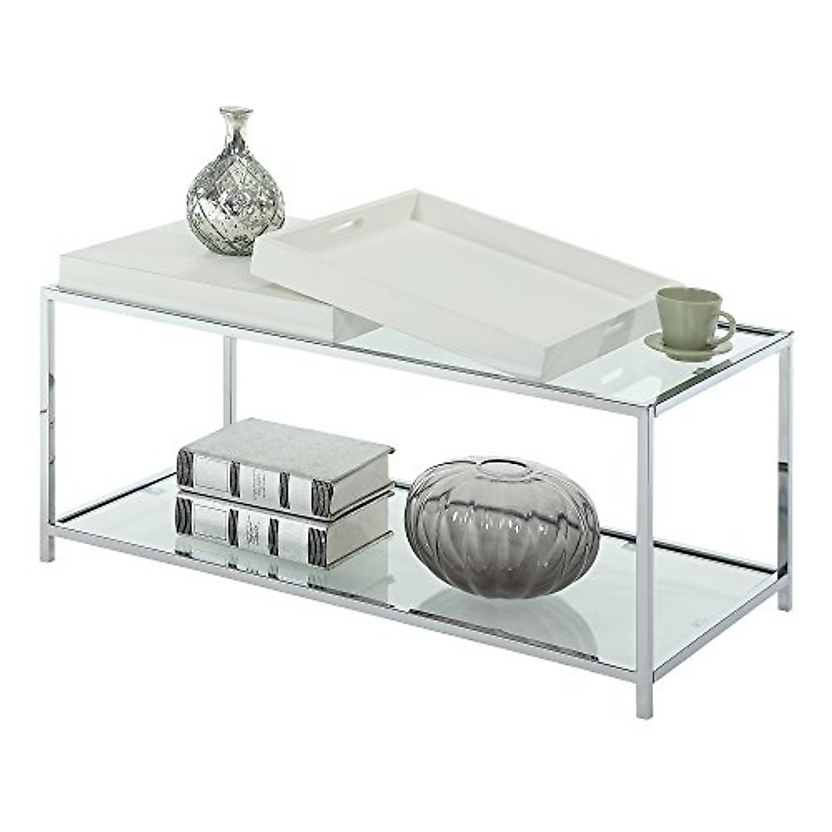 Convenience Concepts Palm Beach Coffee Table with Shelf and Removable Trays, White